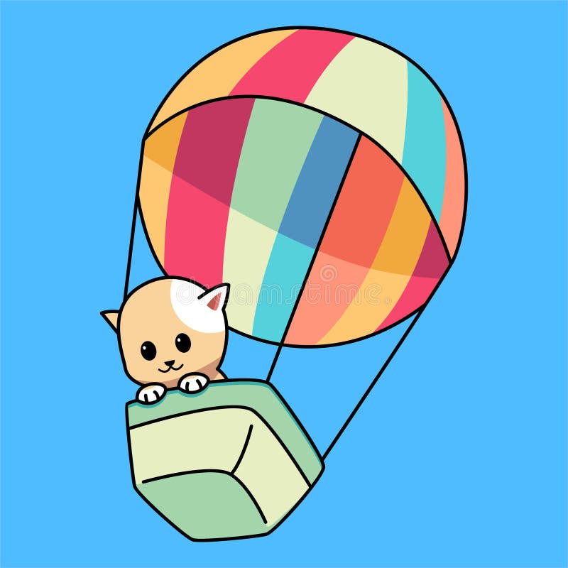 Cute Little Cat Fly on Colorful Hot Air Balloon Cartoon Stock Vector ...