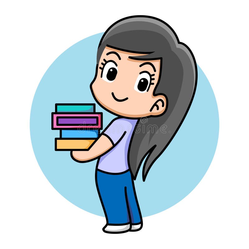 Cute Girl Holding Books Cartoon Stock Vector - Illustration of ...