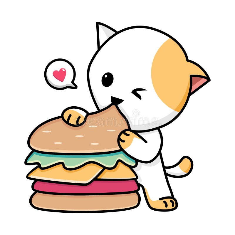 Cute Cat Eating Burger Cartoon Stock Vector - Illustration of ...