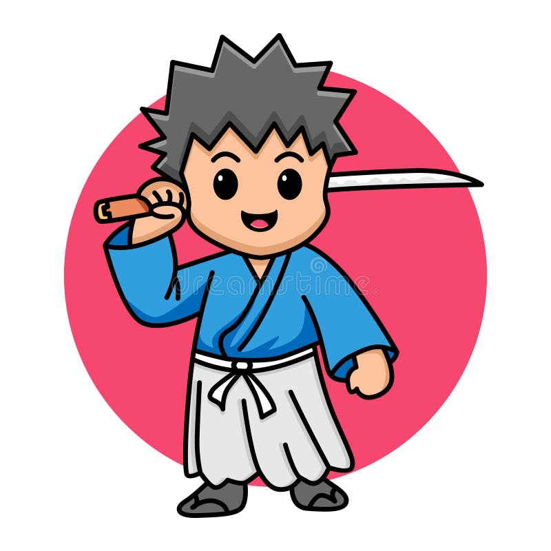Cute Samurai Holding Sword Cartoon Stock Vector - Illustration of ...