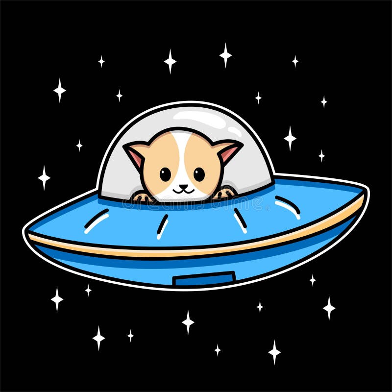 Cute Cat Riding UFO Spaceship Cartoon Stock Vector - Illustration of ...