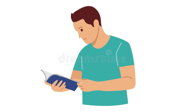 Young man reading a book stock vector. Illustration of cartoon - 237302860