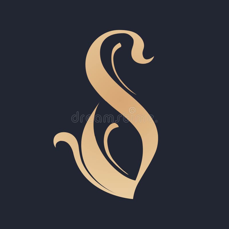 Letter S Logo. Decorative Plant Alphabet Initial. Golden Color. Stock ...