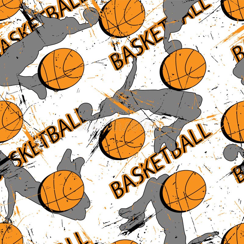 Sport Grunge Pattern with Basketball Players, Ball and Text Stock ...