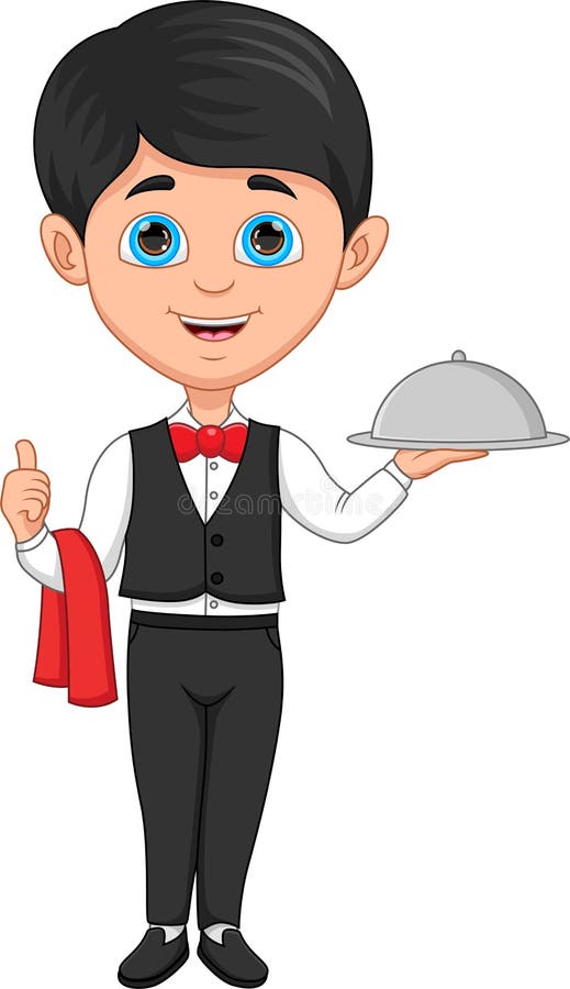 Waiter Carrying High or Big Burger in Restaurant, Vector Cartoon Stick ...