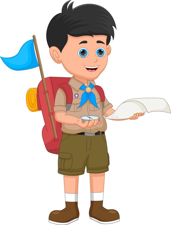 Cartoon Boy Scout Holding Map and Compass Stock Vector - Illustration ...