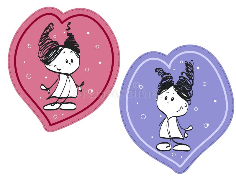 Two Girls in Color As Heart Stickers Stock Vector - Illustration of ...