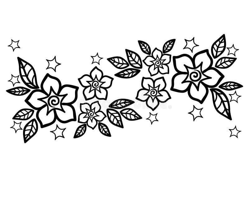Flower Garland Seamless - Vector Linear Picture for Coloring. Outline ...