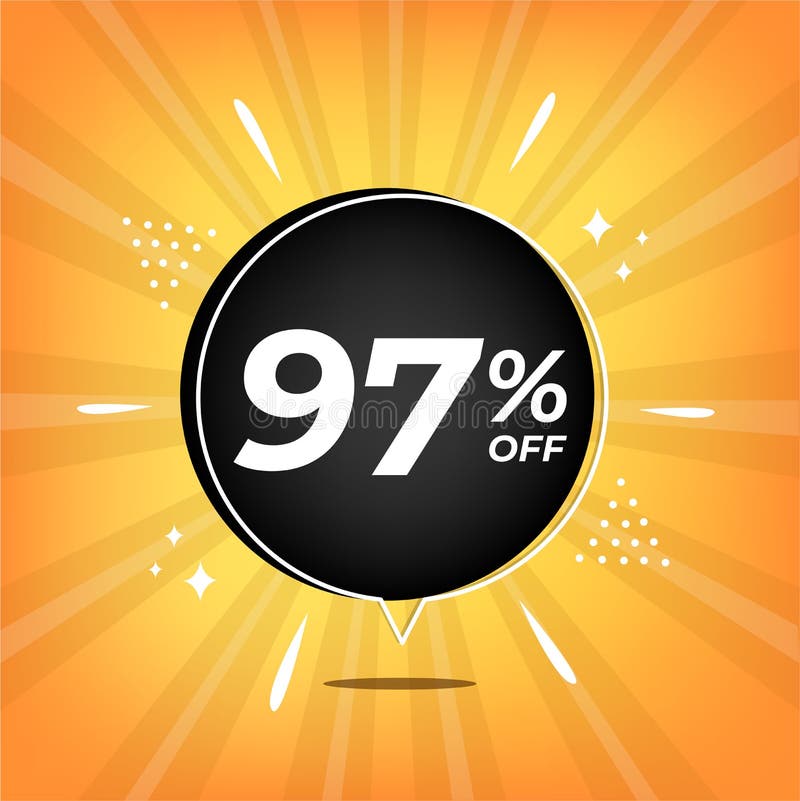 97 Off. Yellow Banner with Ninety-seven Percent Discount on a Black ...