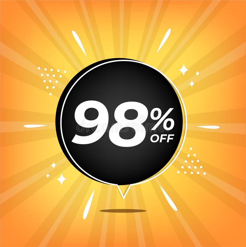 98 Off. Yellow Banner with Ninety-eight Percent Discount on a Black ...