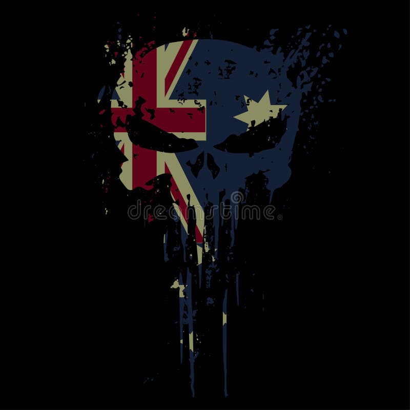 Skull Head Australia Flag with Grunge Texture - Vector T Shirt Design ...