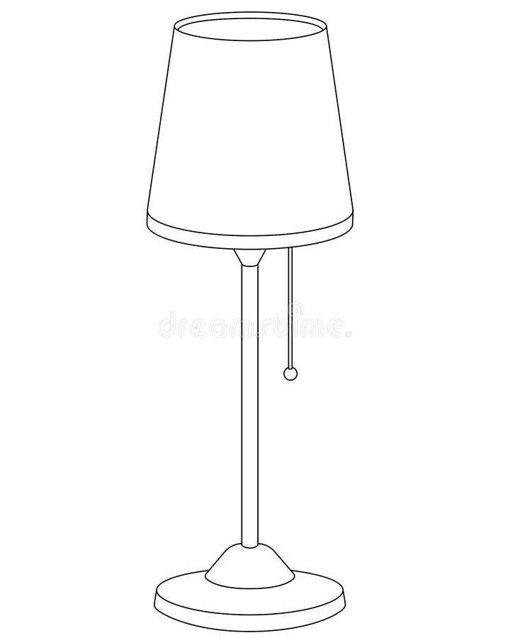 Vintage Table Lamp on a Leg with a Lampshade - a Vector Linear Picture ...