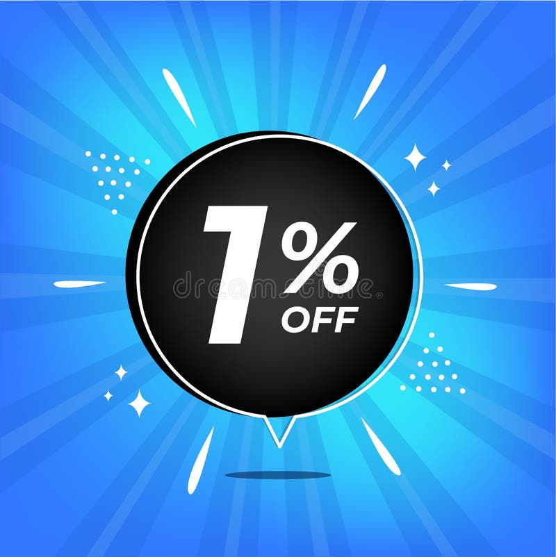 1 Off. Blue Banner with One Percent Discount on a Black Balloon for ...