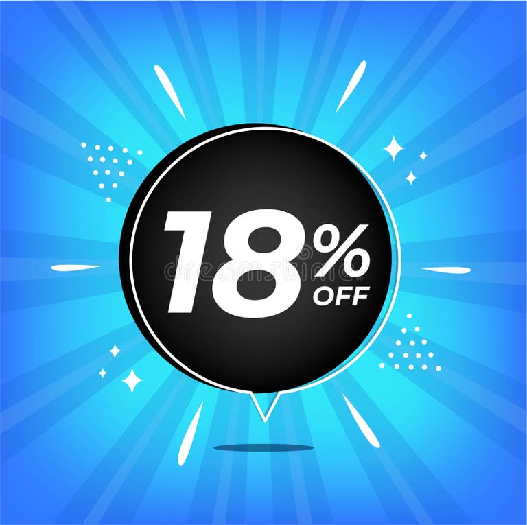 18 Off. Blue Banner with Eighteen Percent Discount on a Black Balloon ...