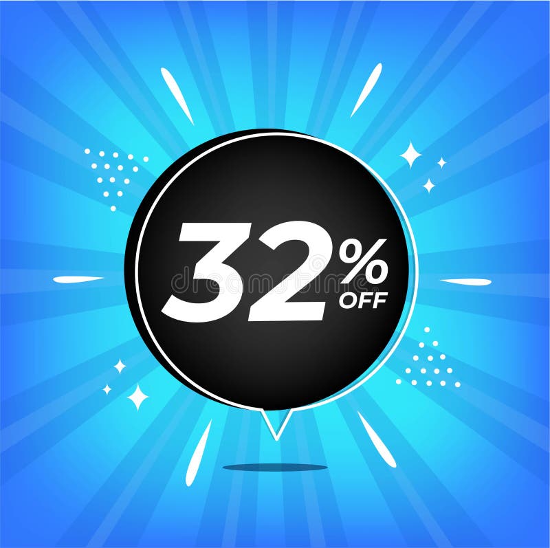 32 Off. Blue Banner with Thirty-two Percent Discount on a Black Balloon ...