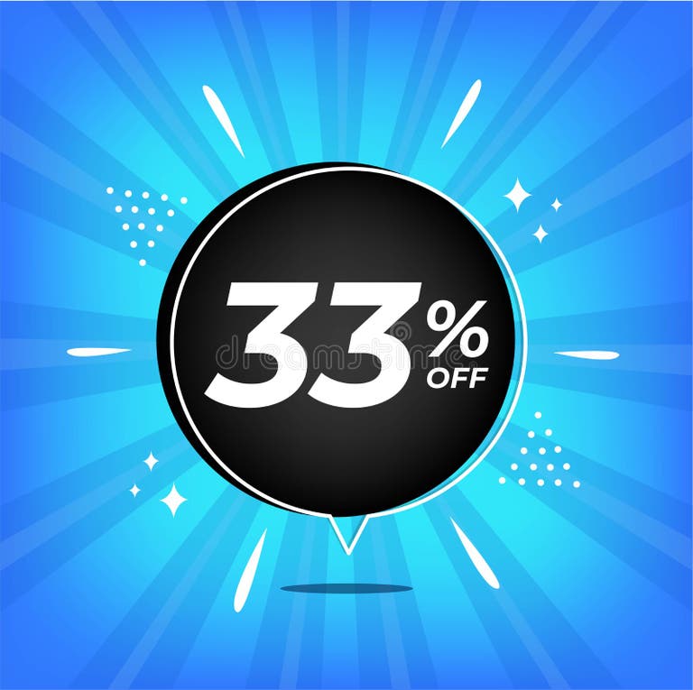 33 Off. Blue Banner with Thirty-three Percent Discount on a Black ...