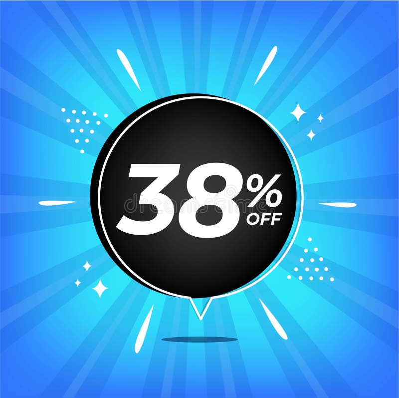 38 Off. Blue Banner with Thirty-eight Percent Discount on a Black ...