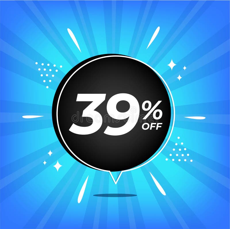 39 Off. Blue Banner with Thirty-nine Percent Discount on a Black ...