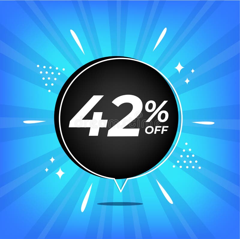 42 Off. Blue Banner with Forty-two Percent Discount on a Black Balloon ...