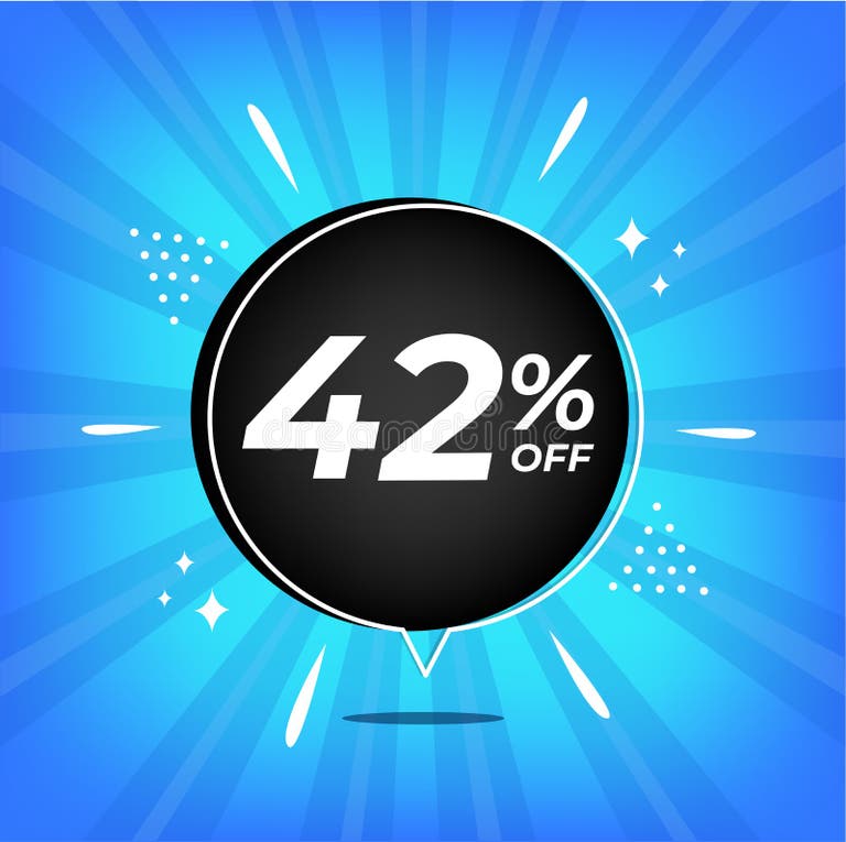 42 Off. Blue Banner with Forty-two Percent Discount on a Black Balloon ...
