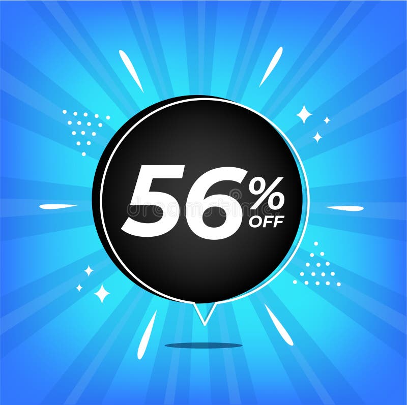 56 Off. Blue Banner with Fifty-six Percent Discount on a Black Balloon ...