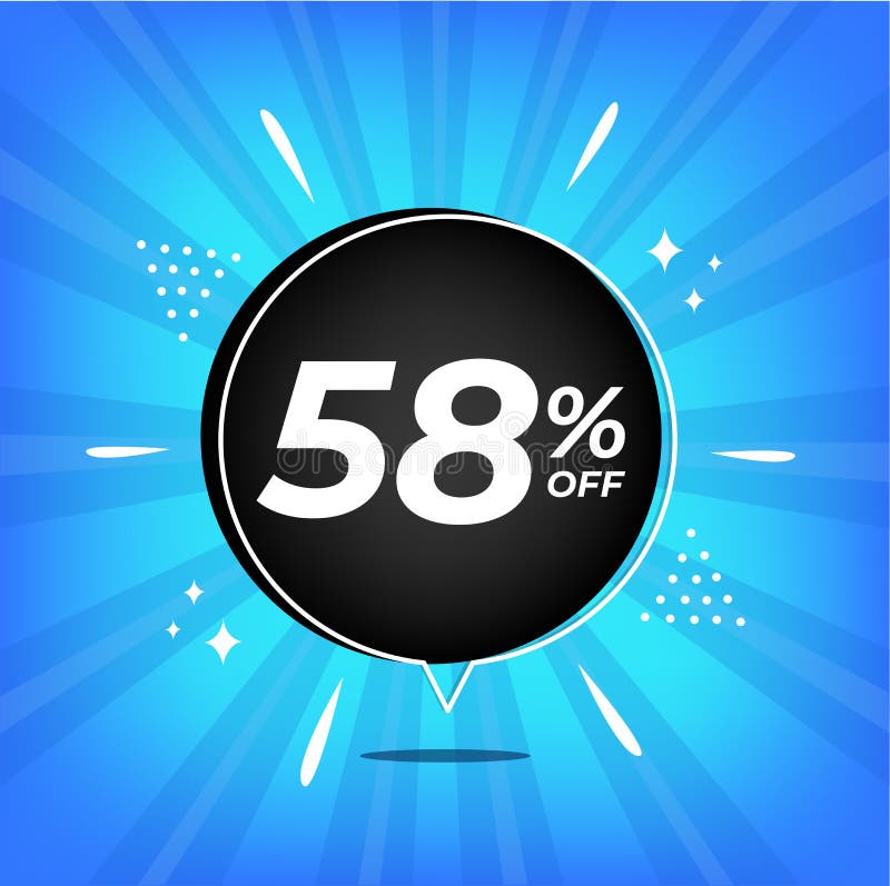 58 Off. Blue Banner with Fifty-eight Percent Discount on a Black ...