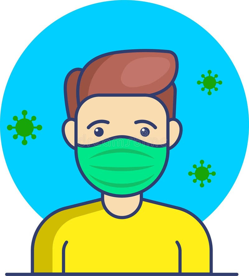 Young Male Person Wearing Protective Face Mask Medical Mask Vector ...