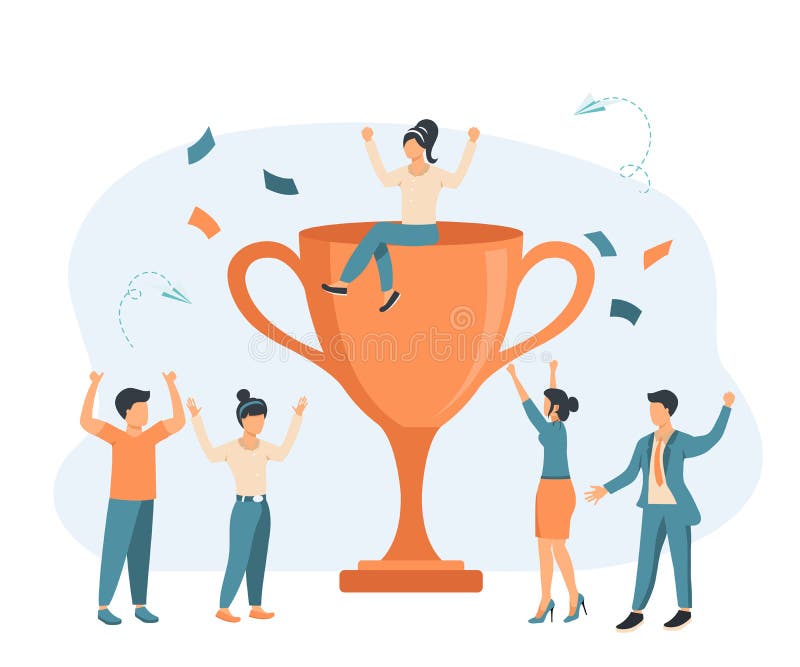 Gold Cup Trophy Symbol Icon in Flat Style, Team Support and Work. Group ...