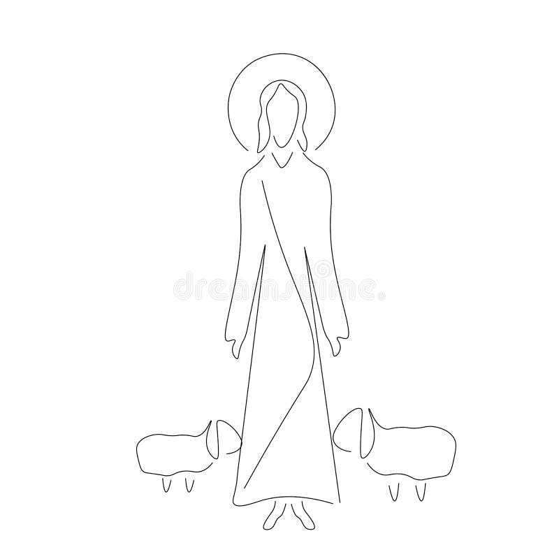 Jesus Christ Good Shepherd Line Drawing, Vector Illustration Stock ...