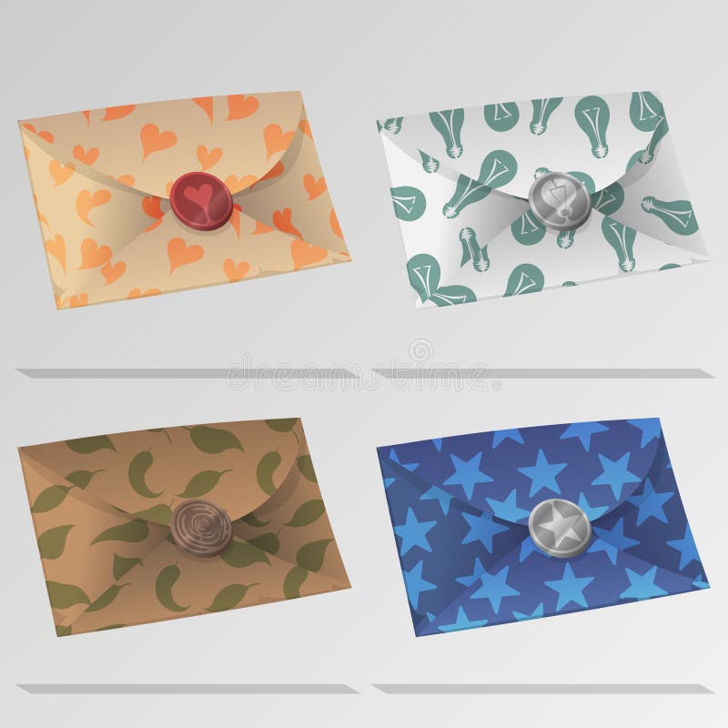 Envelopes with Various Patterns. Thematic Patterns Stock Vector ...