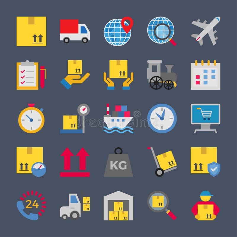 Flat Color Icons for Logistics Delivery. Stock Vector - Illustration of ...