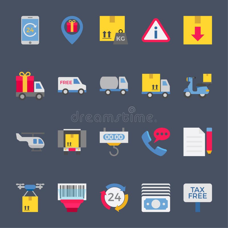 Flat Color Icons for Logistics Delivery. Stock Vector - Illustration of ...