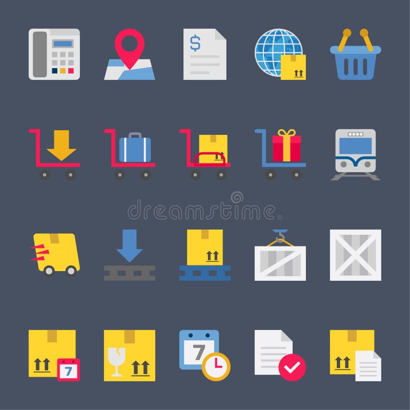 Flat Color Icons for Logistics Delivery. Stock Vector - Illustration of ...