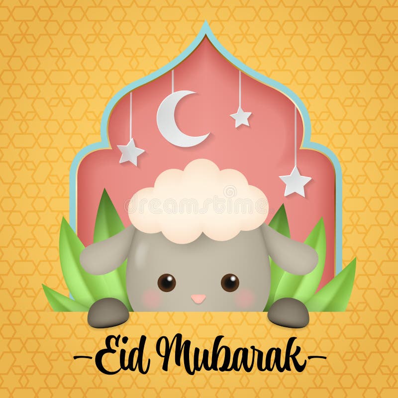 Cute Sheep Character Greeting Card for Eid Mubarak Stock Vector ...