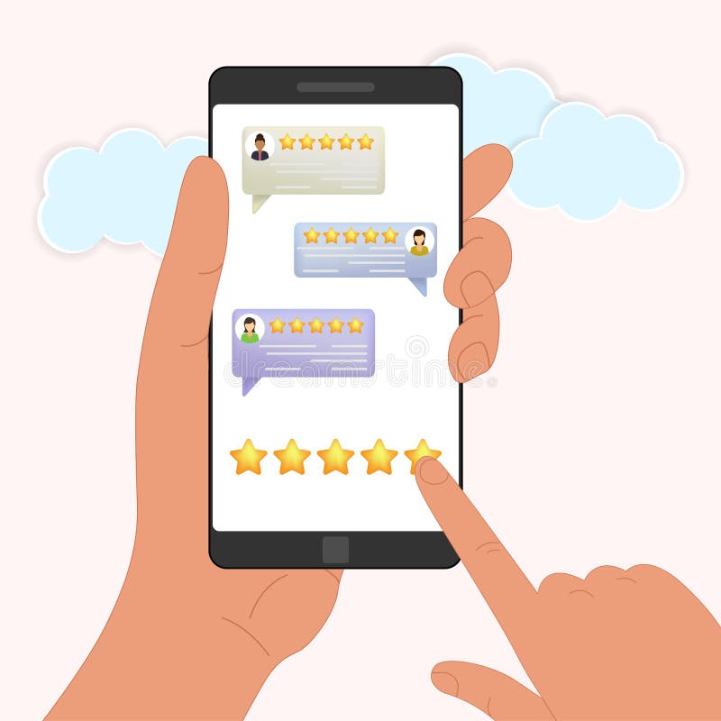 Hands Holding a Phone with a Rating of Reviews. Experience Concept or ...