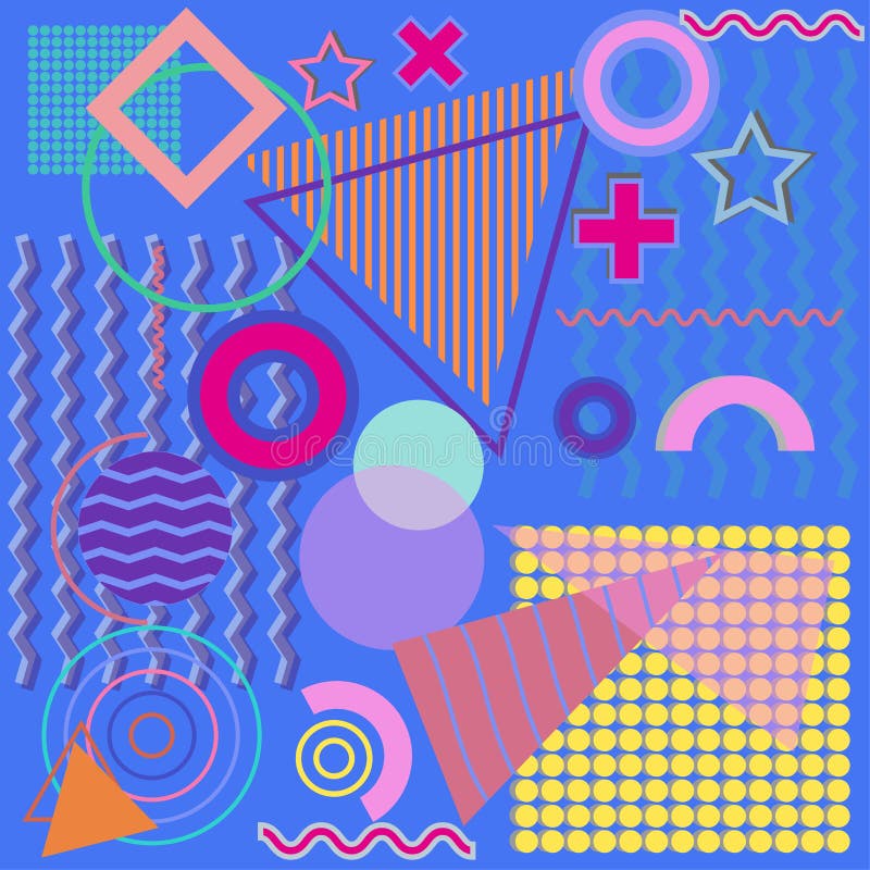 90s Memphis Design with Simple Geometrical Shapes Stock Vector ...