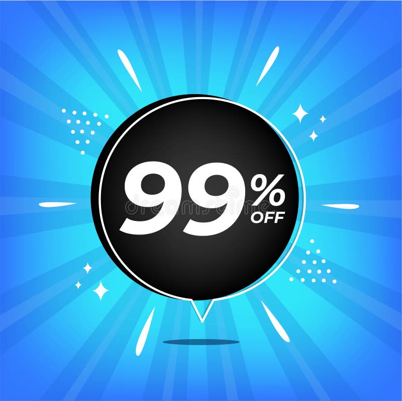 99 Off. Blue Banner with Ninety-nine Percent Discount on a Black ...