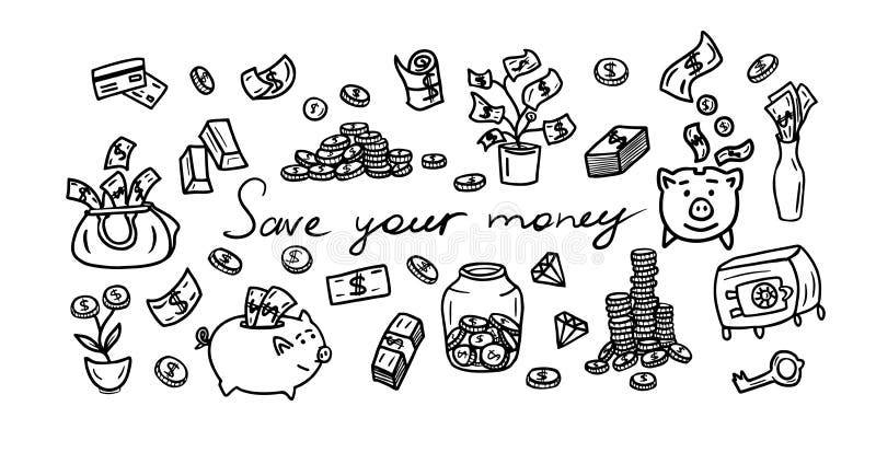 Set -save Your Money in Doodle Style,vector. Stock Vector ...