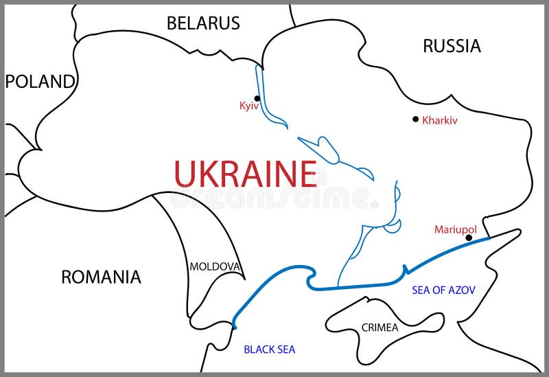 Outlined Simple Sketch of the Map of Ukraine. Stock Illustration ...