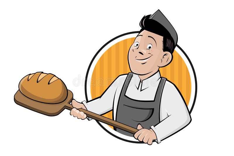 Funny Cartoon Sign of a Baker Holding a Delicious Bread Stock Vector ...