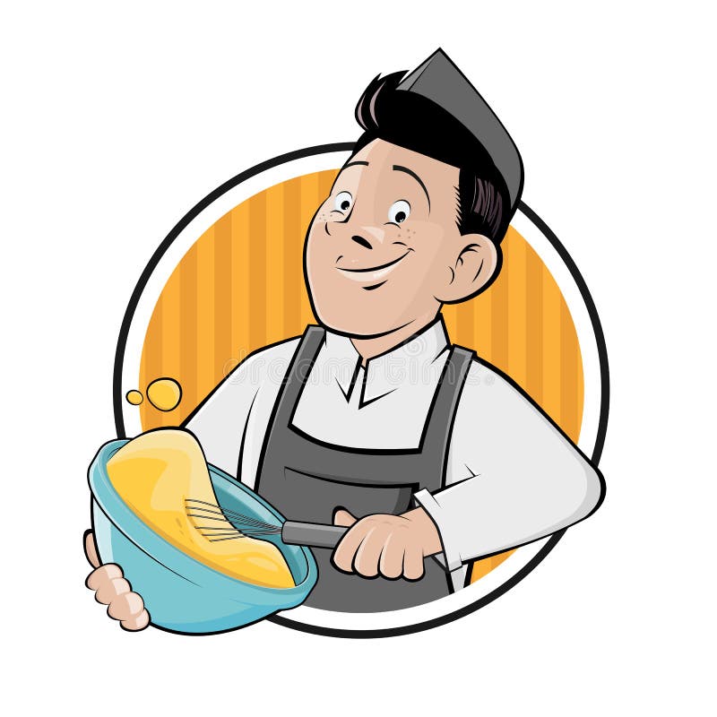 Cartoon Logo of a Happy Chef Preparing Meal with Bowl and Whisk Stock ...