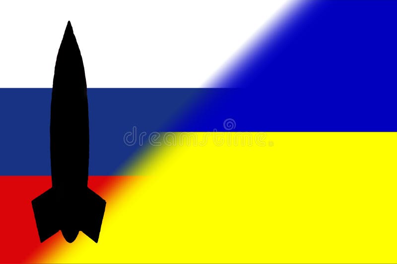 Ukraine Russia. Nuclear Weapons. Russia Flag and Ukrainian Flag with ...