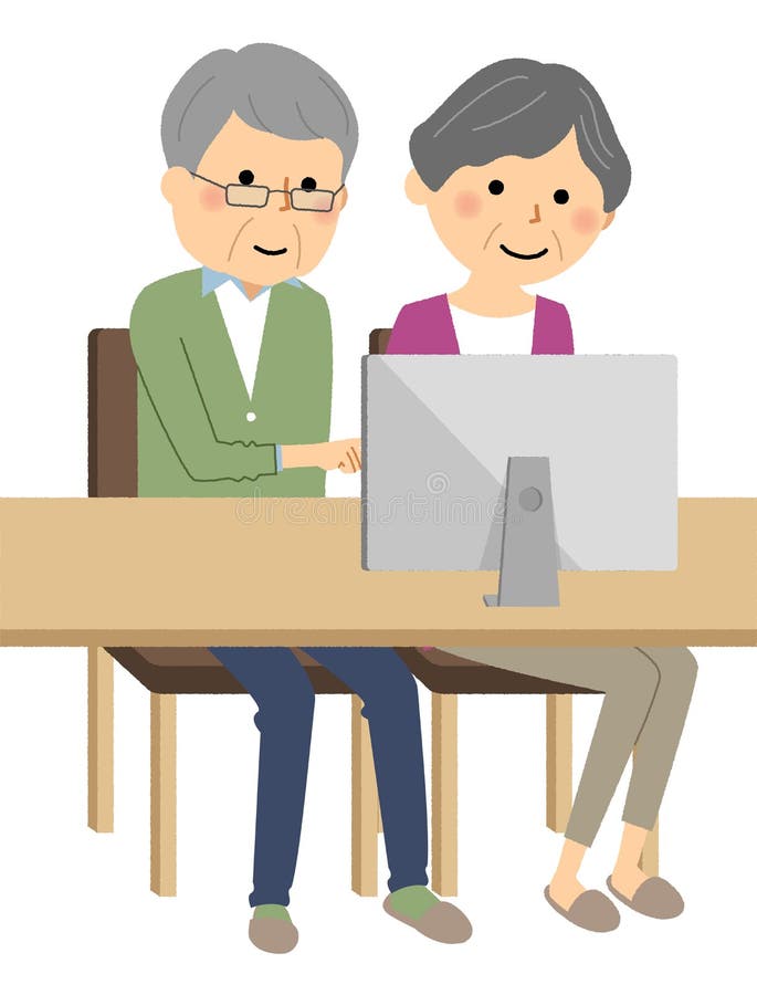 Elderly couple, PC stock vector. Illustration of monitor - 244101810