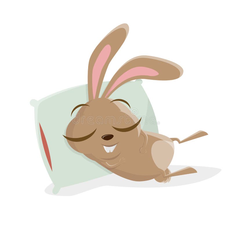 Funny Illustration of a Sleeping Cartoon Rabbit with Pillow Stock ...
