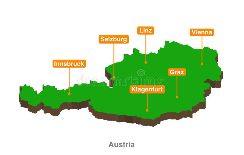 Vector Illustrated 3d Geographical Map of Austria with Cities Stock ...