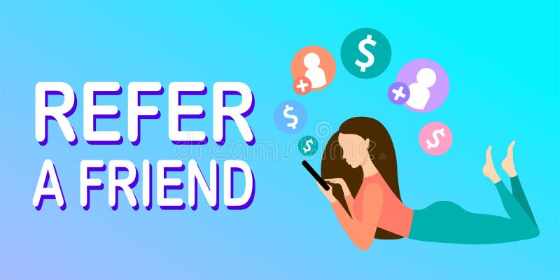 Refer a Friend. Referral Program. Bonus Reward. Girl Using Smartphone ...