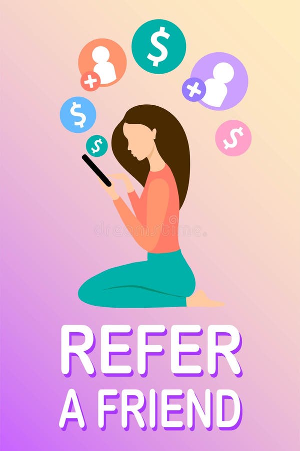 Refer a Friend. Referral Program. Bonus Reward. Girl Using Smartphone ...