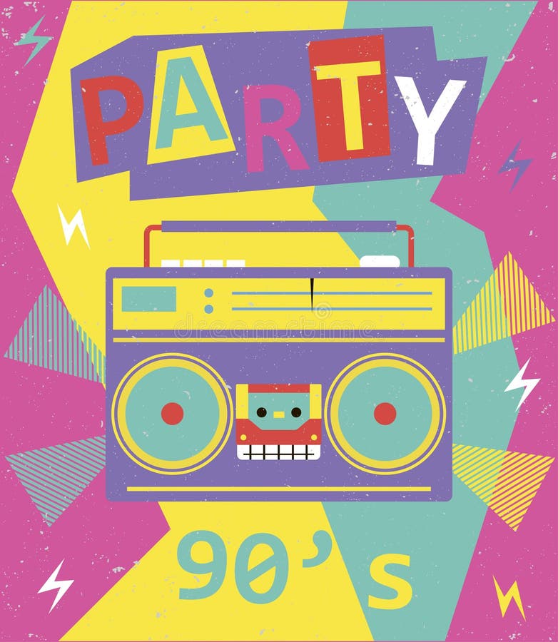 90s Retro Radio Graphic Illustration. Banner in Trendy 80s-90s Memphis ...