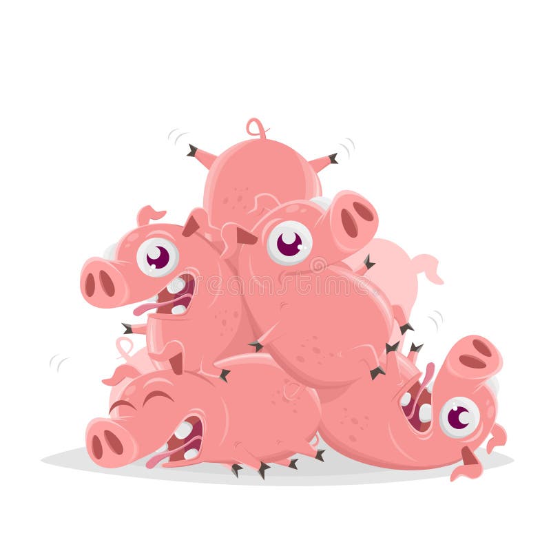 Funny Cartoon Illustration of a Heap of Pigs Stock Vector ...
