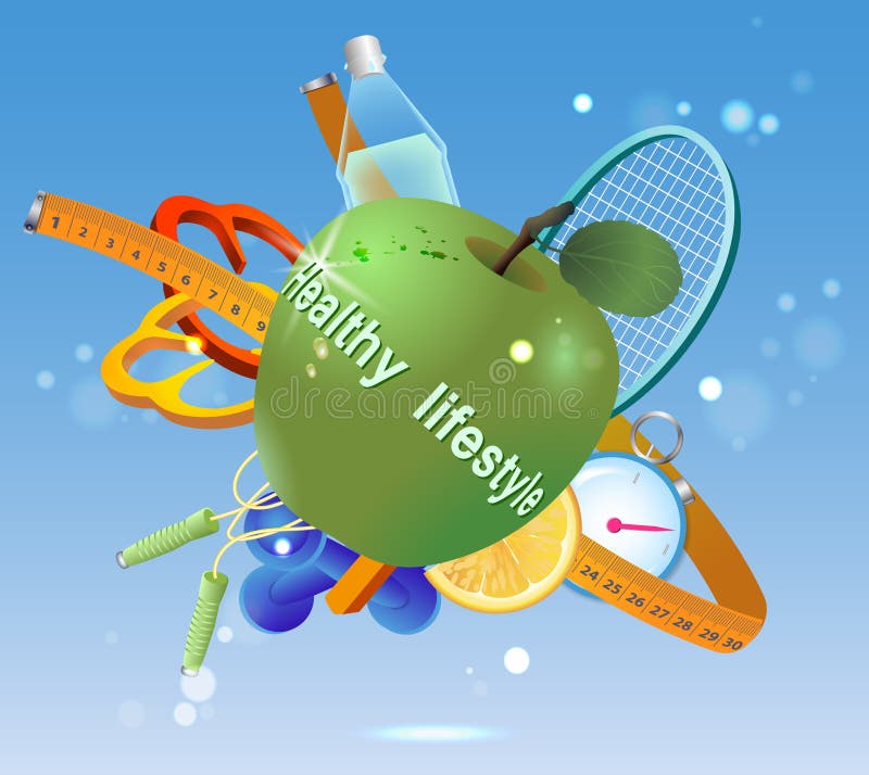 Healthy Lifestyle Banner Template with a Green Apple in the Center ...